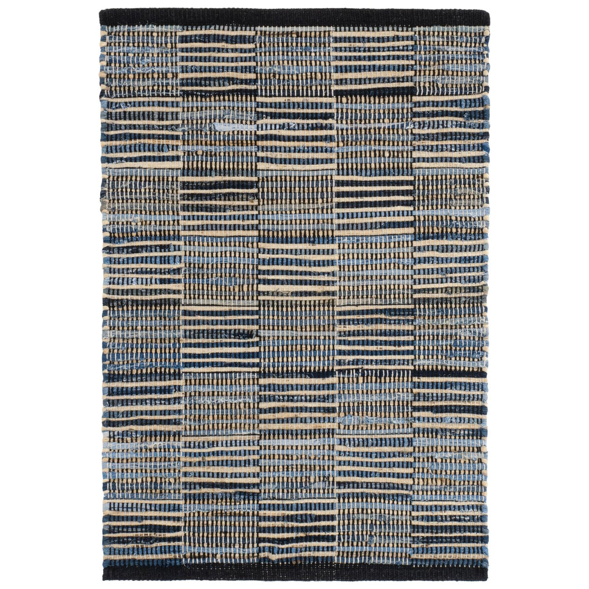 Denim Rag Gridwork Blue Handwoven Cotton Rug | Light House Co.